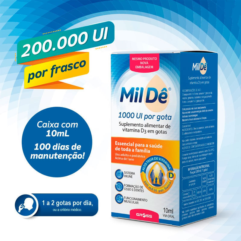 Suplemento Alimentar MilDê 1000UI Solução gotas 10ml
