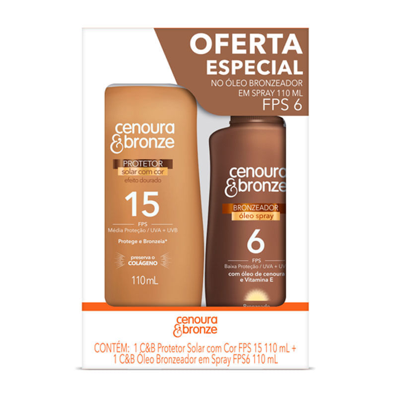 Kit Protetor Solar Corporal Cenoura & Bronze Com Cor FPS15 110ml + Óleo ...