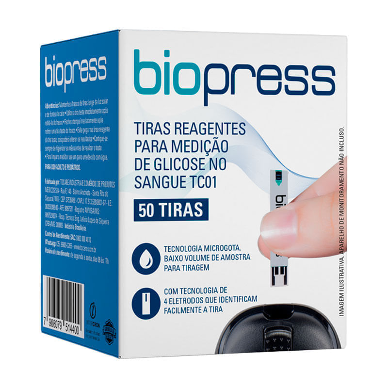 Tiras Reagentes Para Medição de Glicose Biopress - Na Drogal