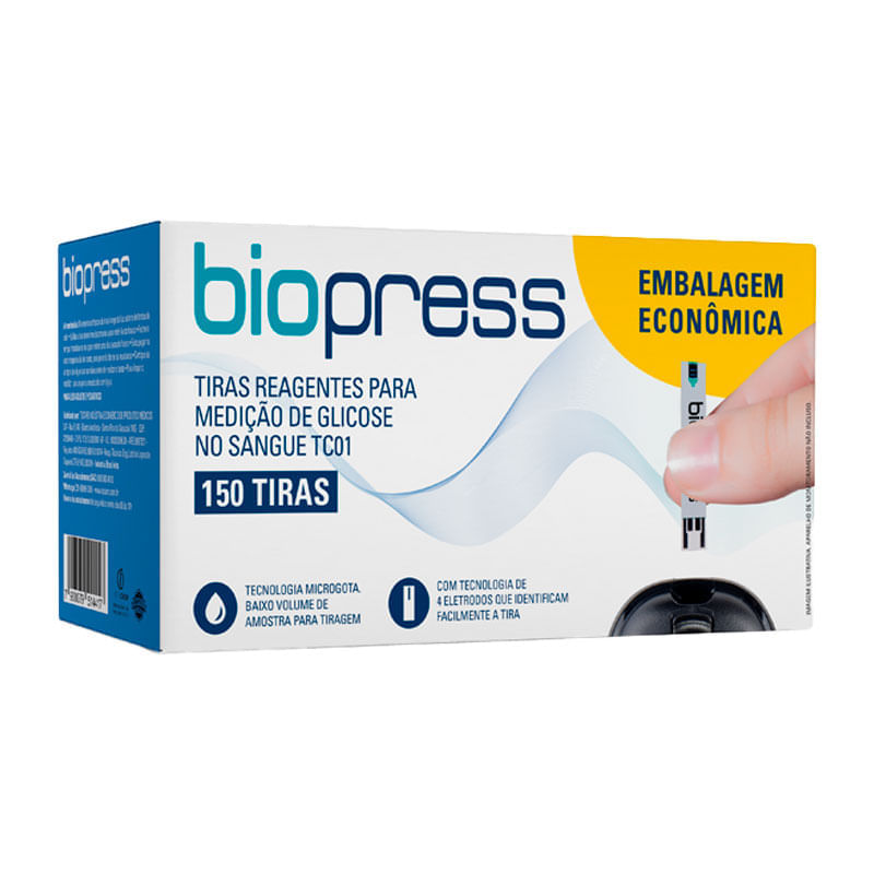 Tiras Reagentes Biopress 150 Unidades – Glicose Confiável