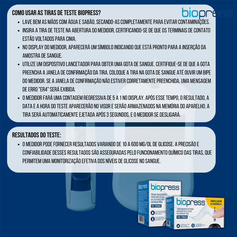 Tiras Reagentes Biopress 150 Unidades – Glicose Confiável
