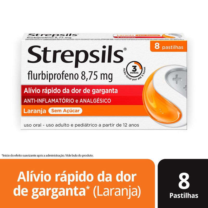 Strepsils 8,75mg Sabor Laranja Sem Açucar 8 Pastilhas