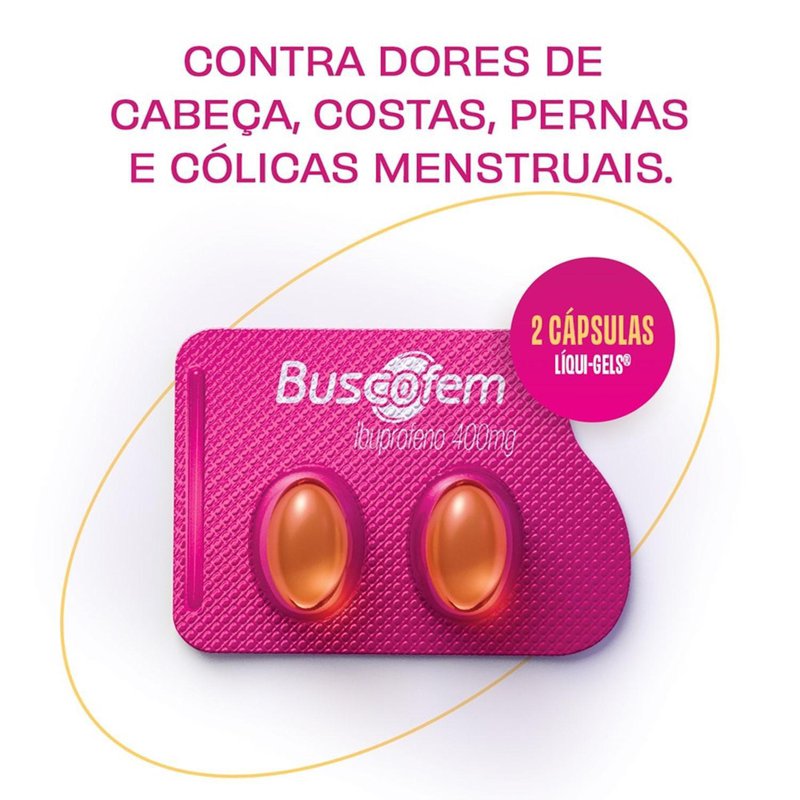Analgésico Buscofem 400mg 2 Cápsulas, Para que serve - Drogal