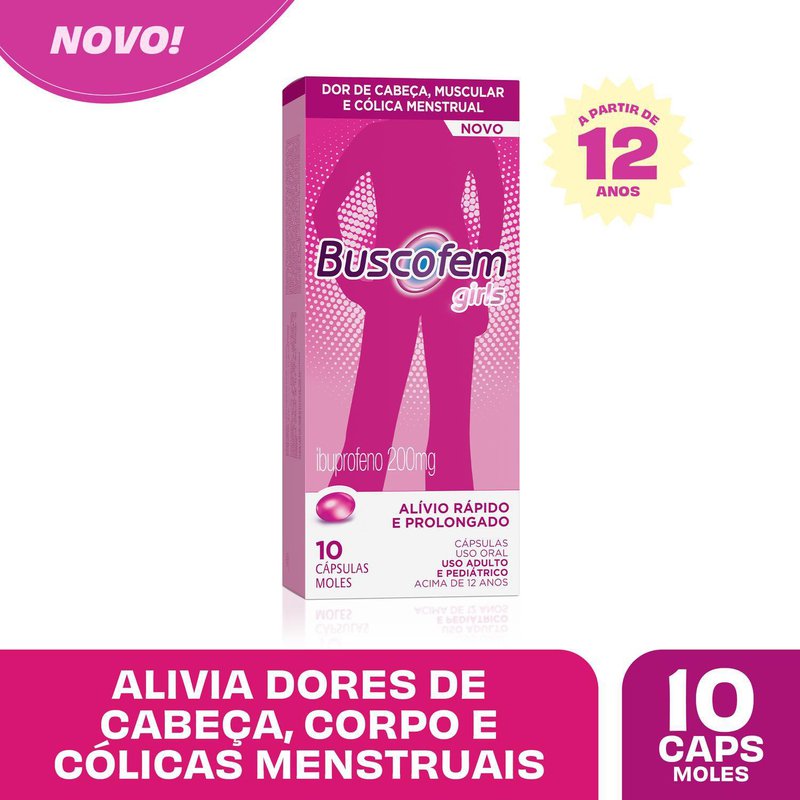 Analgésico Buscofem Girls 200mg 10 Cápsulas, Para que serve