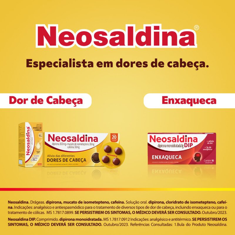 Analgésico Neosaldina 20 Comprimidos, Preço, Como Usar - Drogal