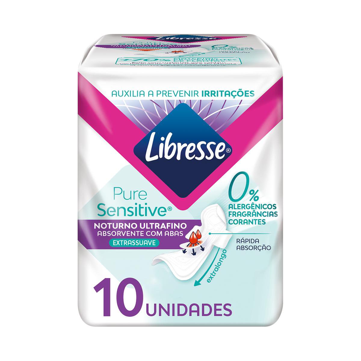 Absorvente Libresse: Pure Sensitive Noturno 10 Unidades