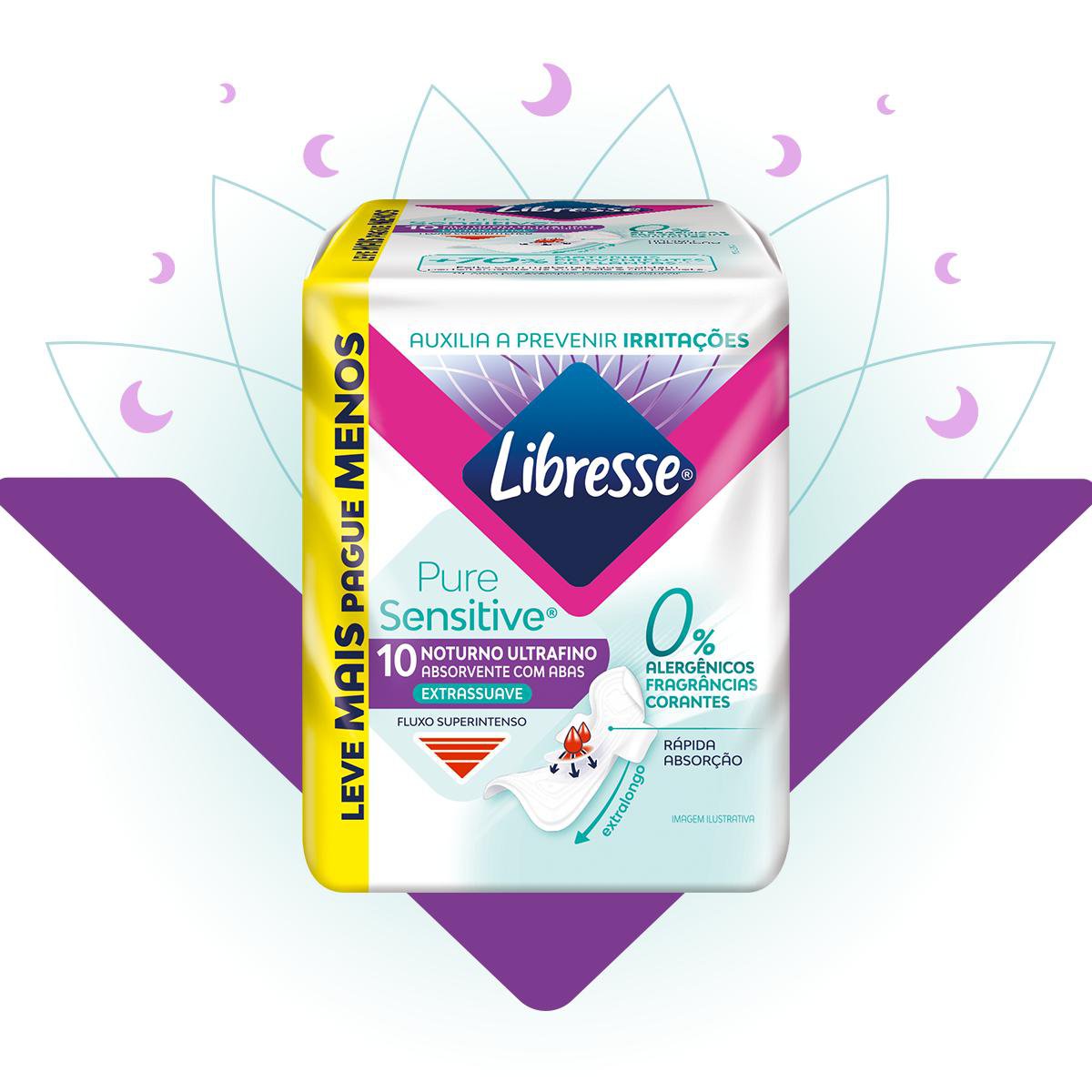 Absorvente Libresse: Pure Sensitive Noturno 10 Unidades