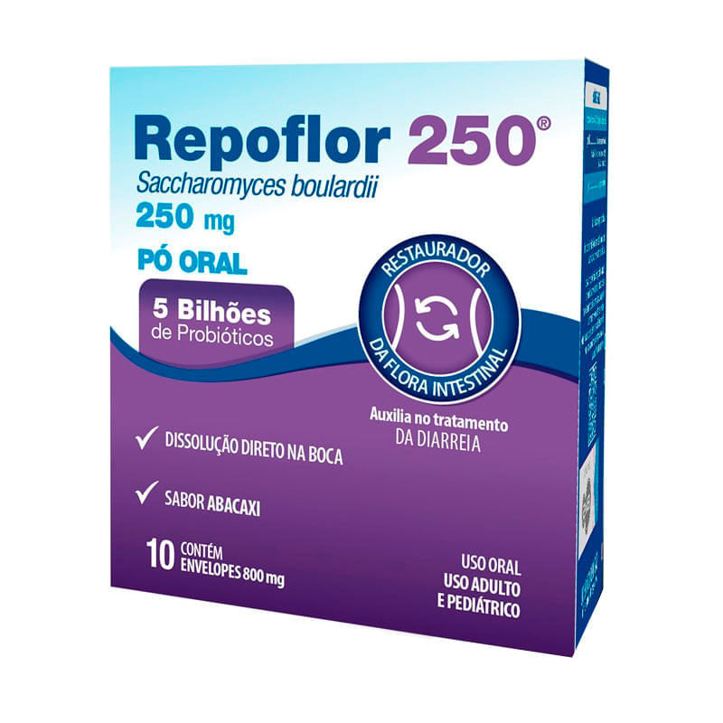 Repoflor 250mg Pó Oral Sabor Abacaxi 10 Envelopes - Drogal
