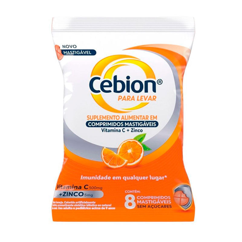 Cebion Pra Levar Sabor Laranja 8 Comprimidos Mastigáveis | Drogal