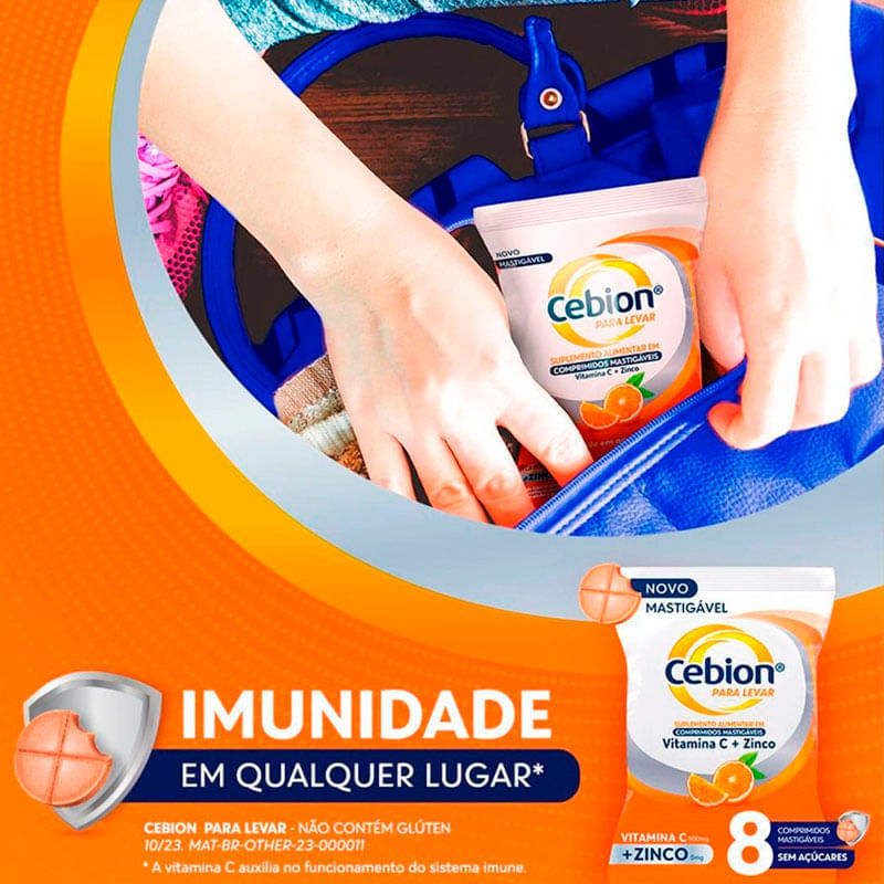 Cebion Pra Levar Sabor Laranja 8 Comprimidos Mastigáveis | Drogal