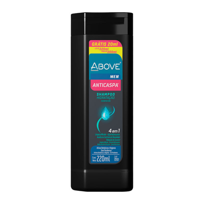 Shampoo Anticaspa Above Men 4 em 1 220ml: Ação Anticaspa
