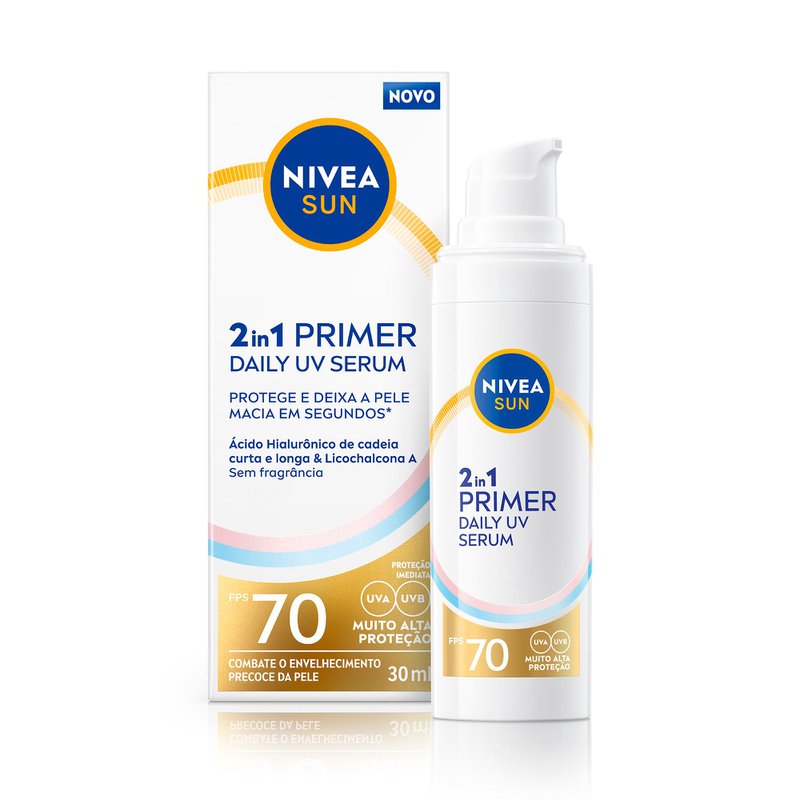 Nivea Sun 2 em 1 Primer Daily UV Sérum FPS70 30ml: Preço