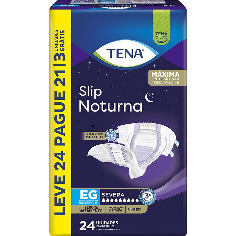 Fralda Adulto Tena Slip Noturna EG Leve 24 Pague 21 Unidade